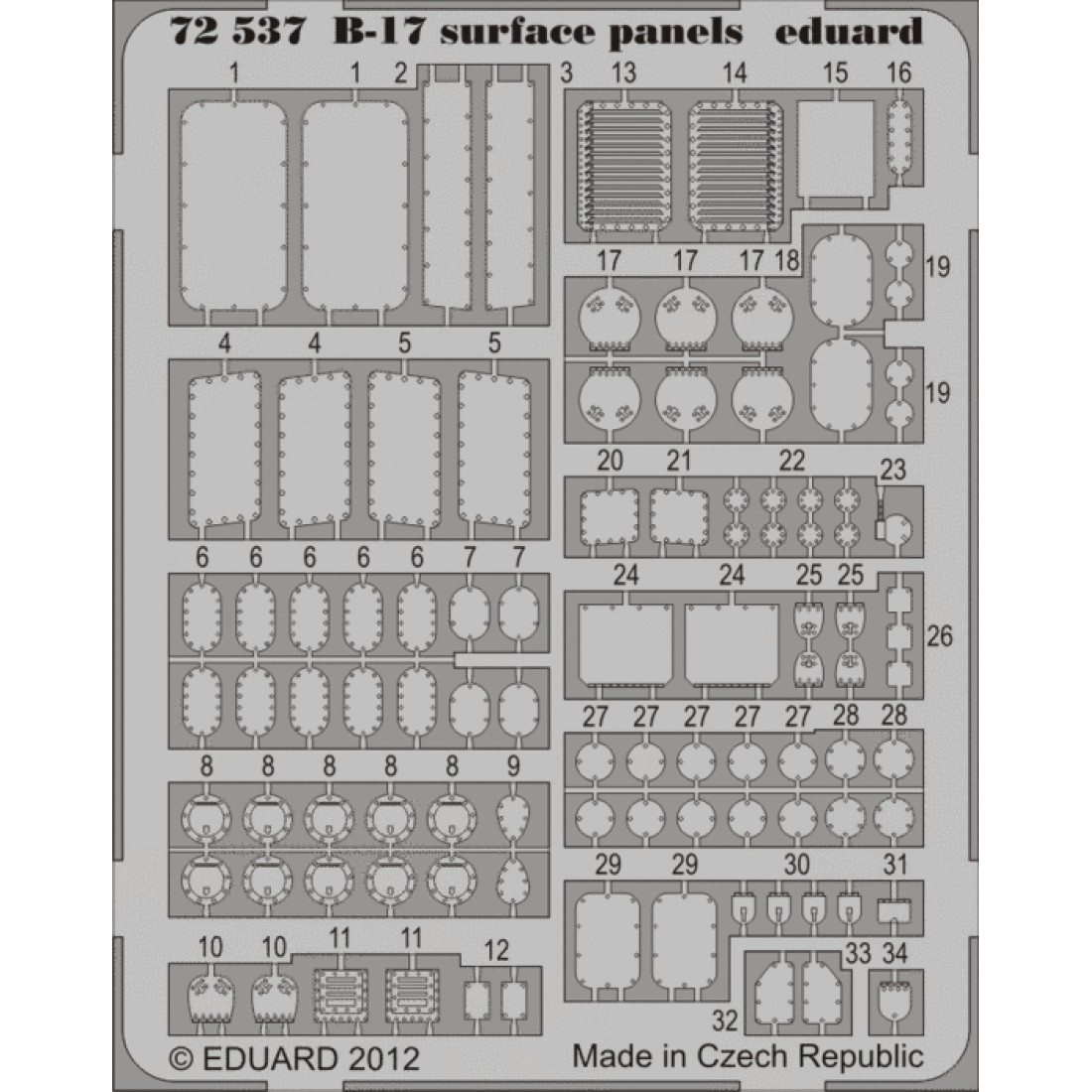 Eduard 72537 1/72 B-17 surface panels Photo-Etched for Aircraft Photo ...