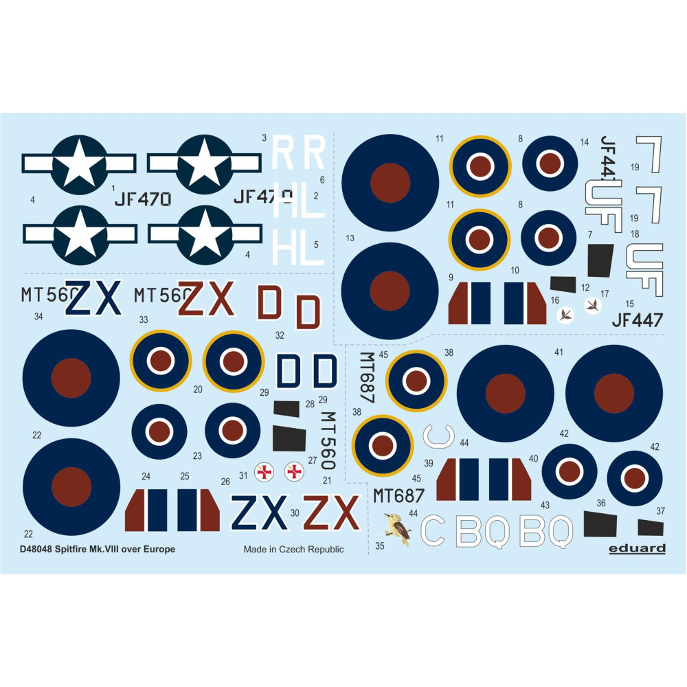 Eduard D48048 1/48 Spitfire Mk.VIII over Europe Decal for Aircraft