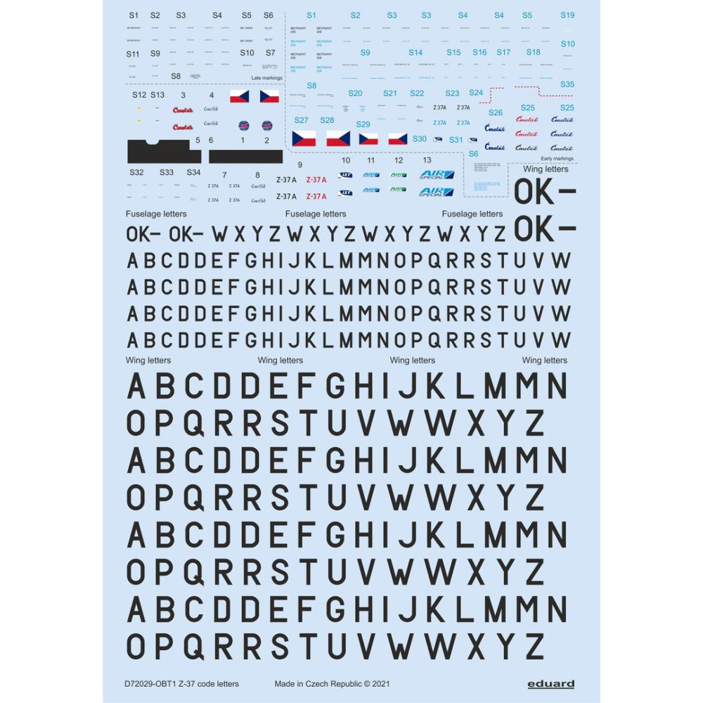 Eduard D72029 1/72 Z-37 stencils, code letters & labels Decal for Aircraft