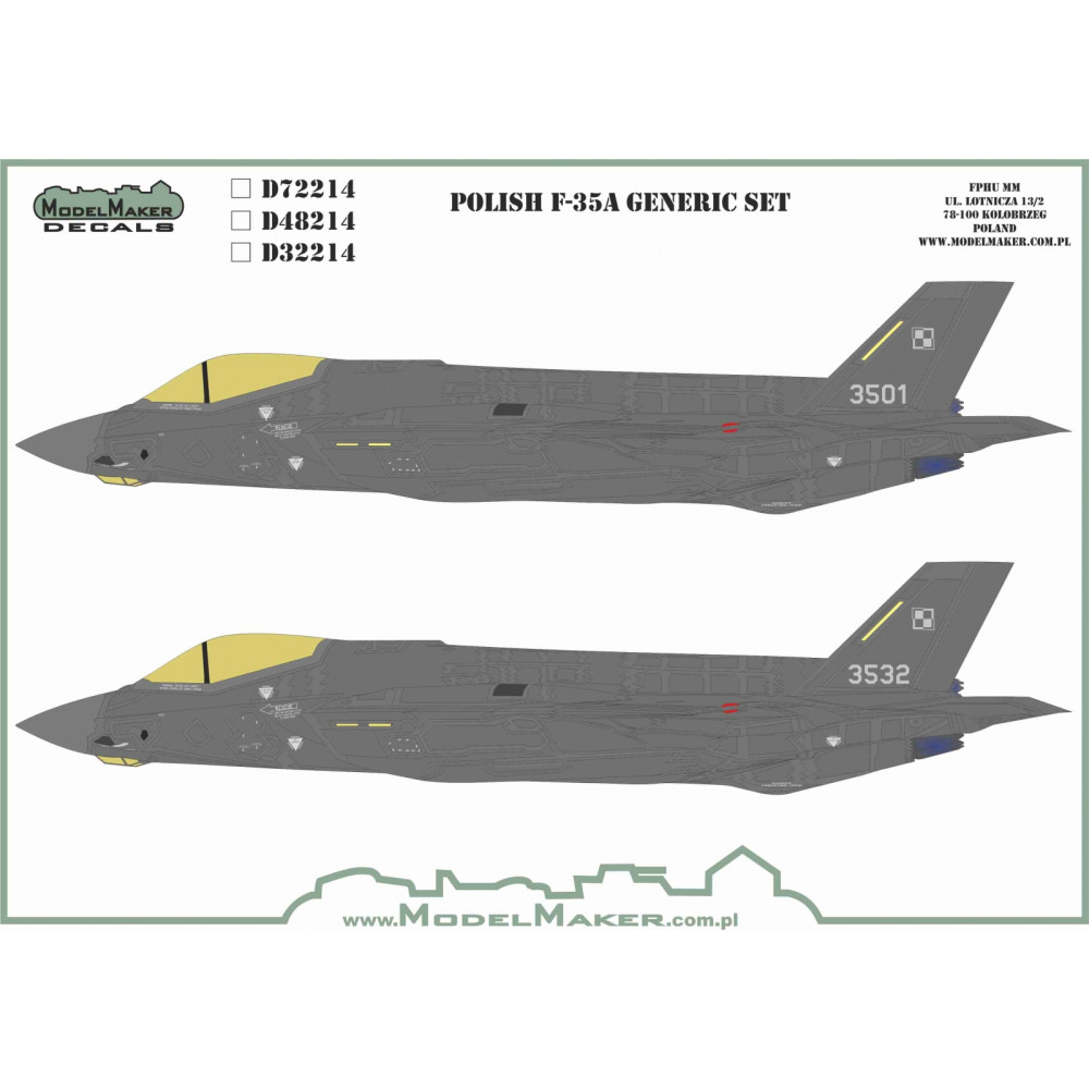 ModelMaker 1/32 D32214 Polish F-35 generic set Aircraft Decal Model Kit ...