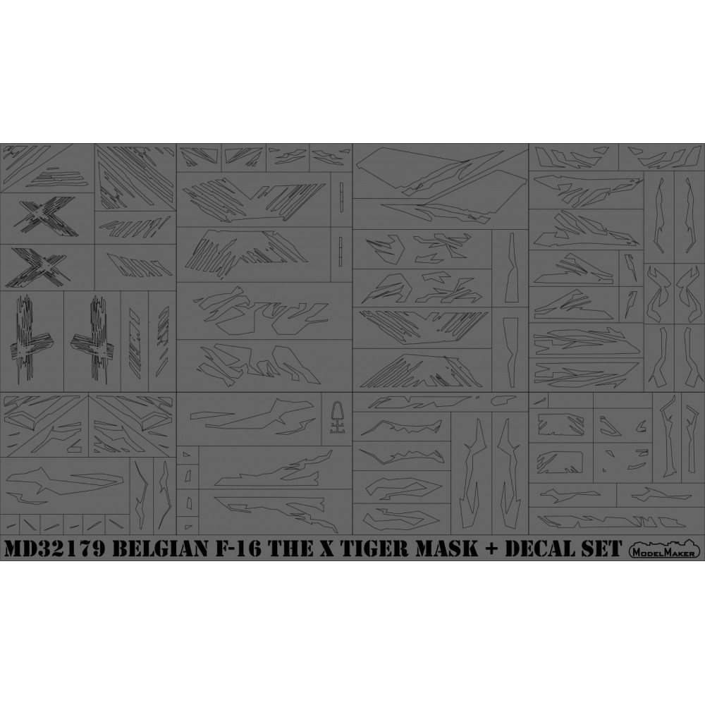 ModelMaker 1/32 MD32179 Belgian F-16 THE X TIGER decals +masks set ...