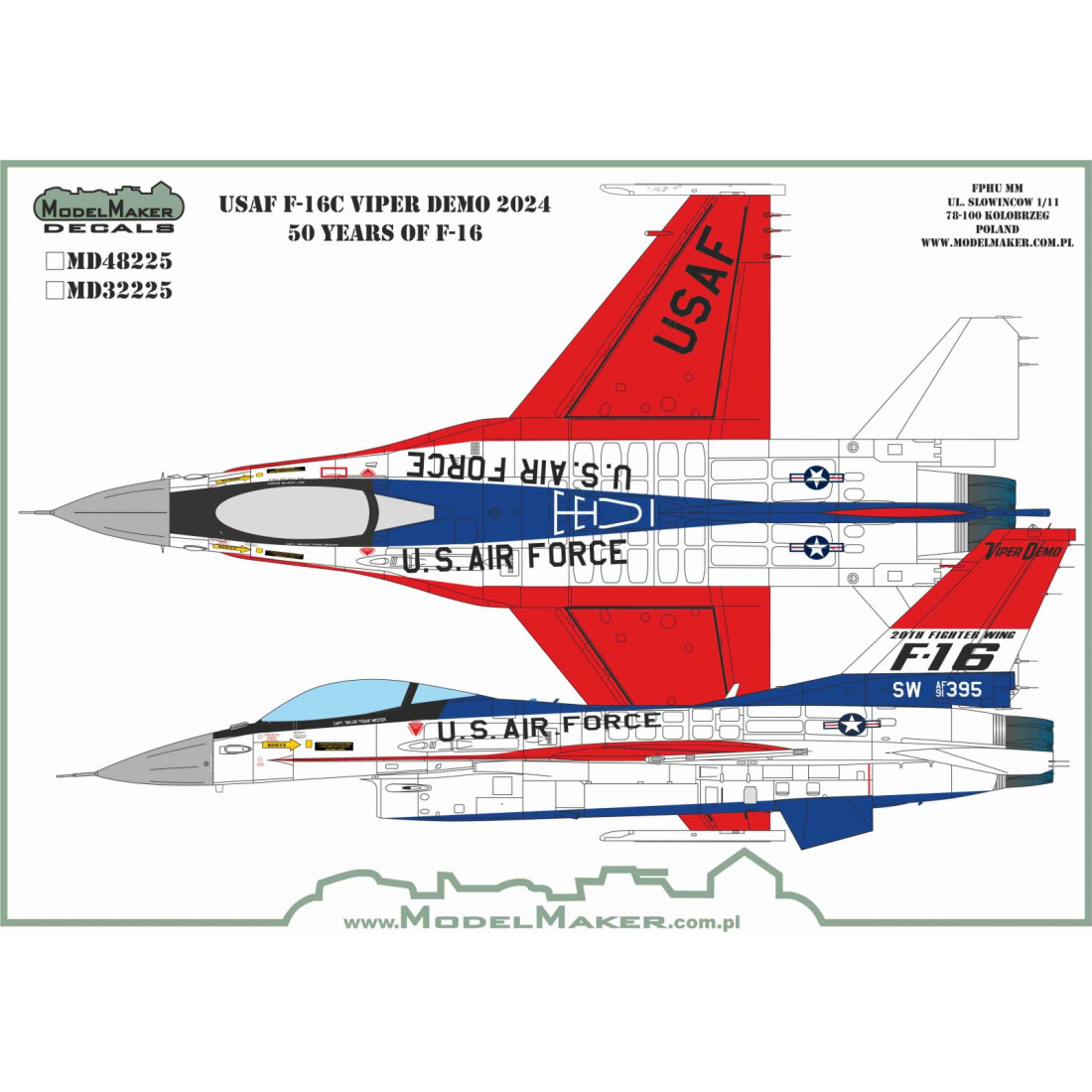 ModelMaker 1/32 MD32225 USAF F-16C Viper Demo 2024 50 Years F-16 Masks ...