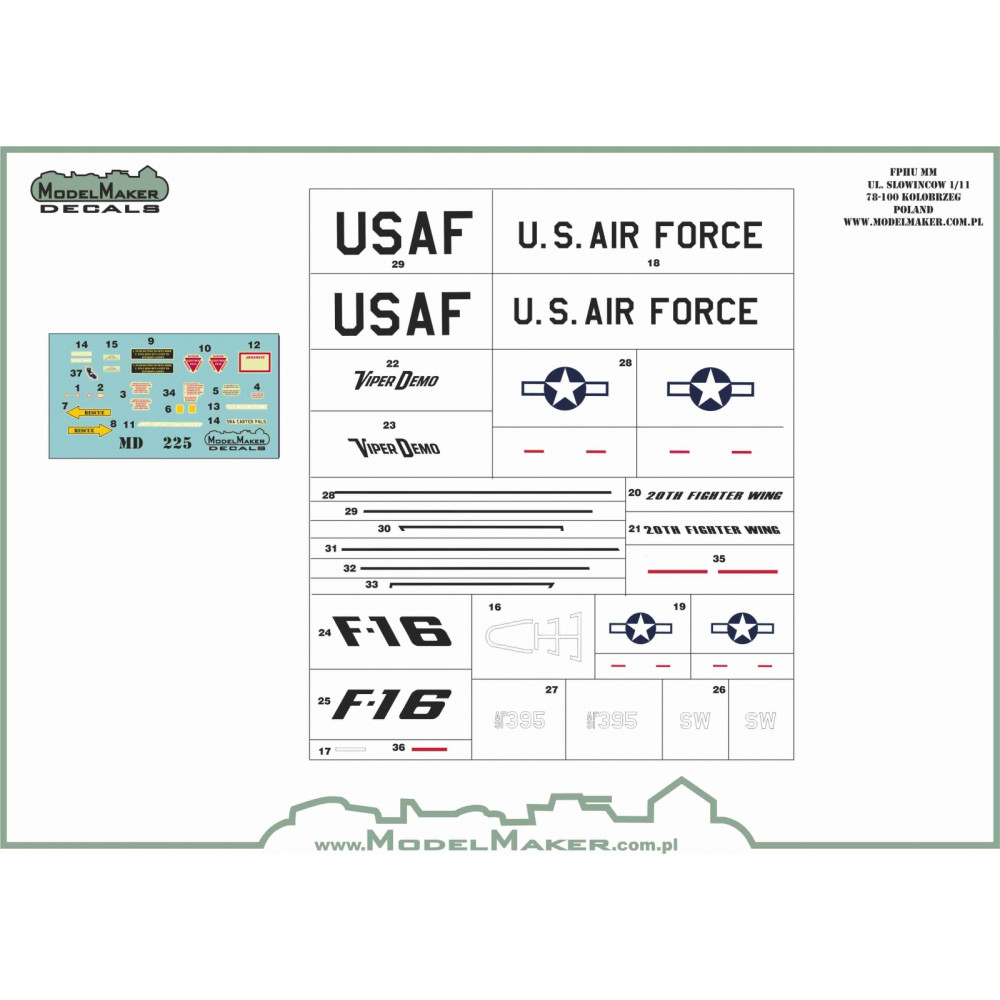 ModelMaker 1/32 MD32225 USAF F-16C Viper Demo 2024 50 Years F-16 Masks ...