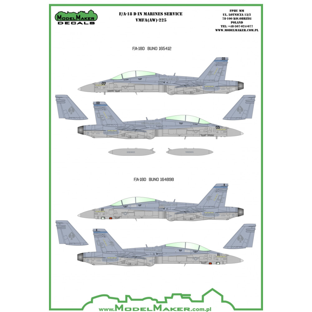 ModelMaker 1/48 D48054 F/A-18D VMFA-225 Vikings Aircraft Decal Model ...