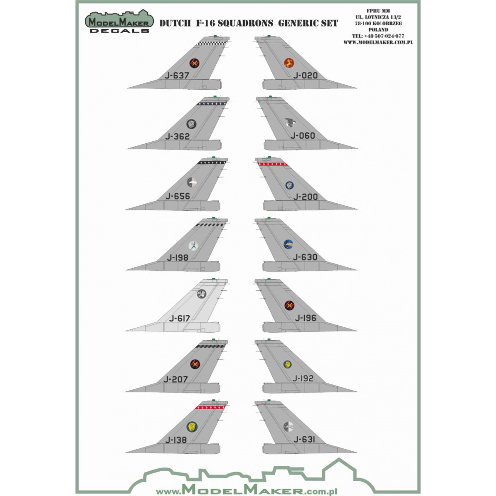 ModelMaker 1/48 D48164 Dutch F-16 Squadrons - generic set Aircraft ...