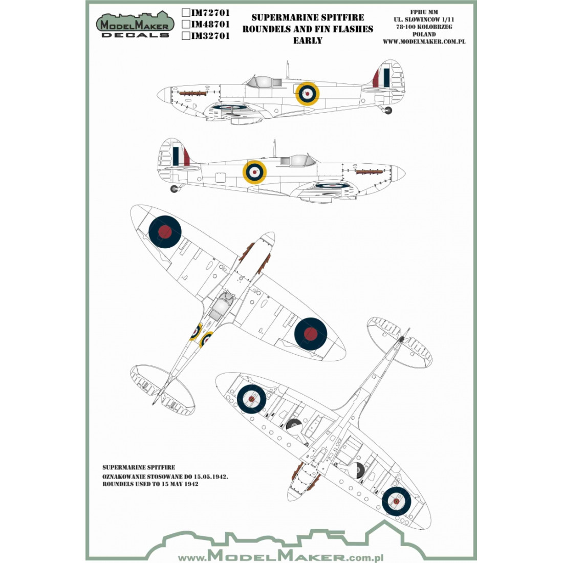 ModelMaker 1/48 IM48701 Supermarine Spitfire roundels and fin flashes ...