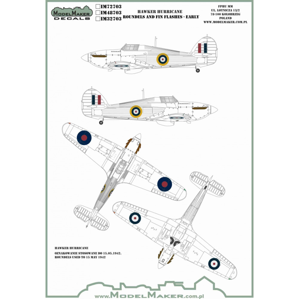 ModelMaker 1/48 IM48703 Hawker Hurricane Roundels and Fin Flashes ...
