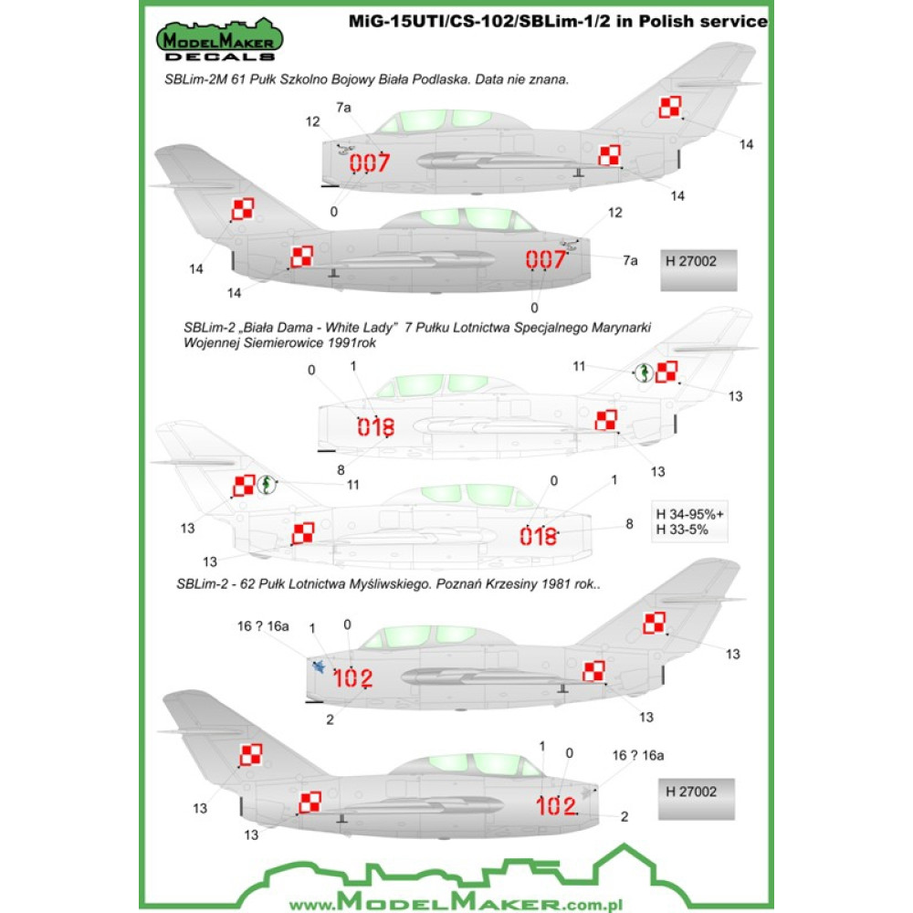 ModelMaker 1/72 D72024 MiG-15UTI/CS-102/SBLim-1/2 Polish service ...