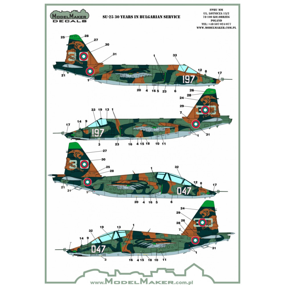 ModelMaker 1/72 D72103 Su-25 30 Years in Bulgarian service Aircraft Decal