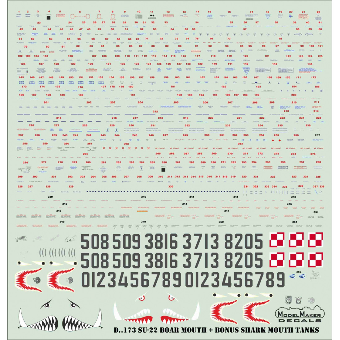 ModelMaker 1/72 D72173 Su-22 Boar Mouth + bonus shark mouth tanks Aircraft Decal
