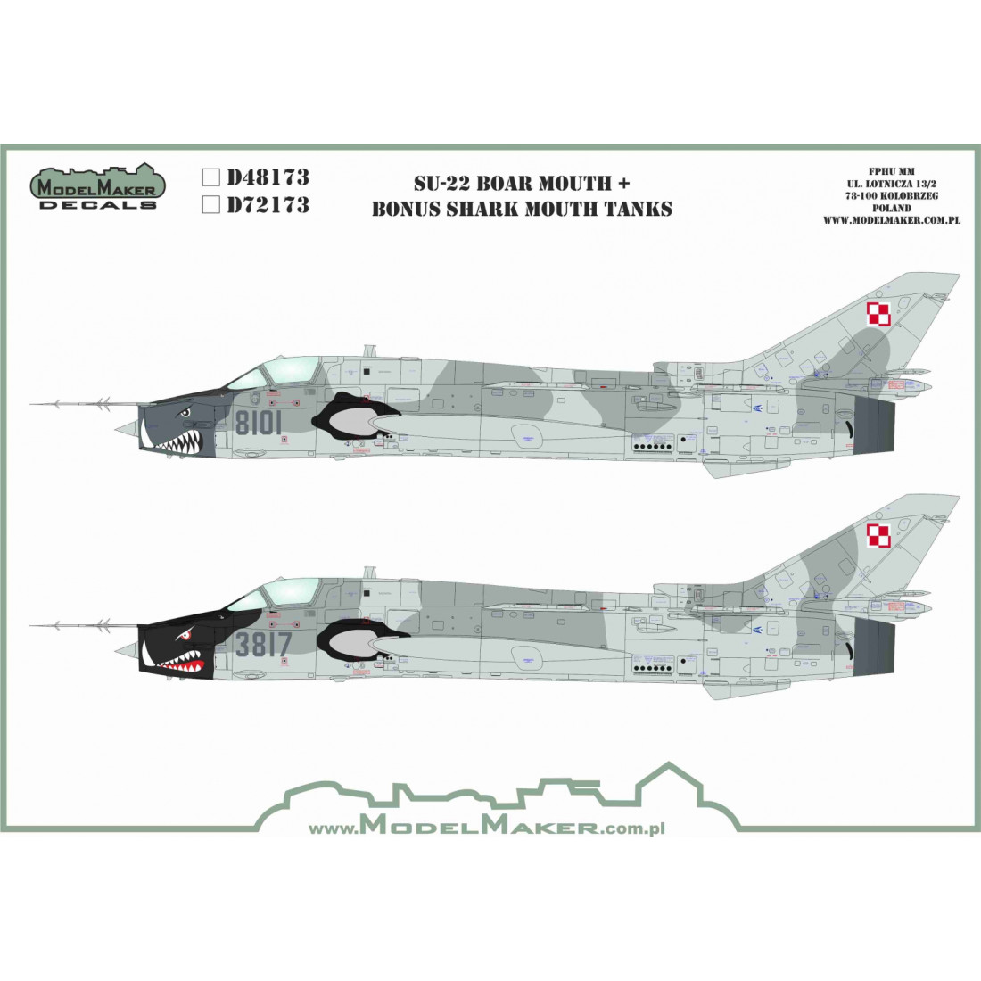 ModelMaker 1/72 D72173 Su-22 Boar Mouth + bonus shark mouth tanks ...