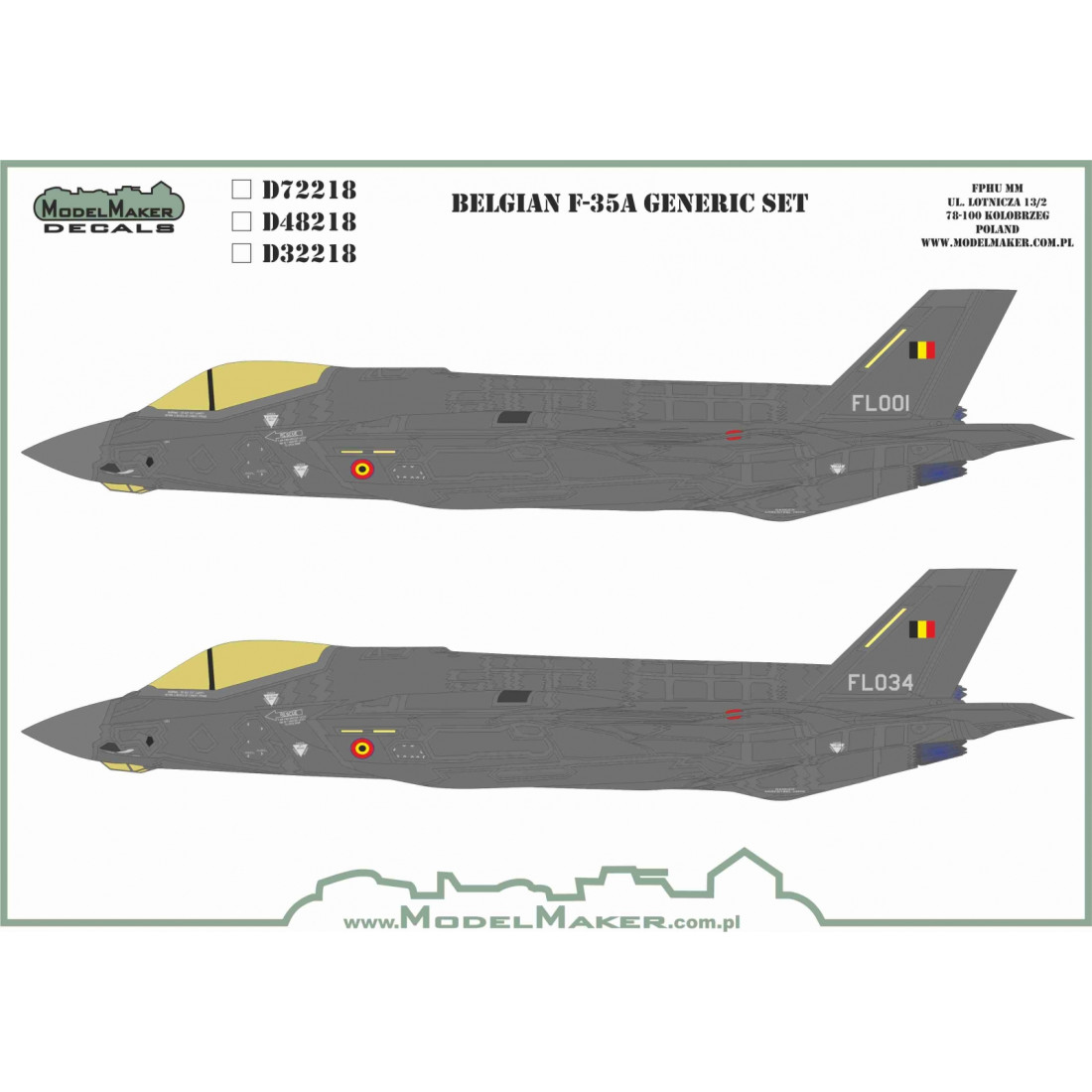 ModelMaker 1/72 D72218 Belgian F-35 generic set Aircraft Decal