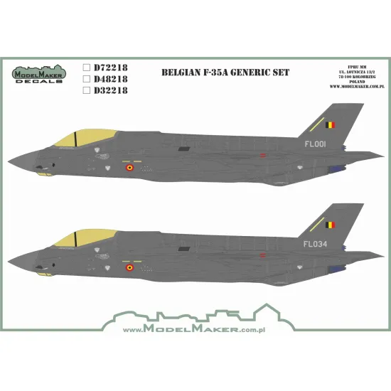 ModelMaker 1/32 D32218 Belgian F-35 generic set Aircraft Decal Model ...