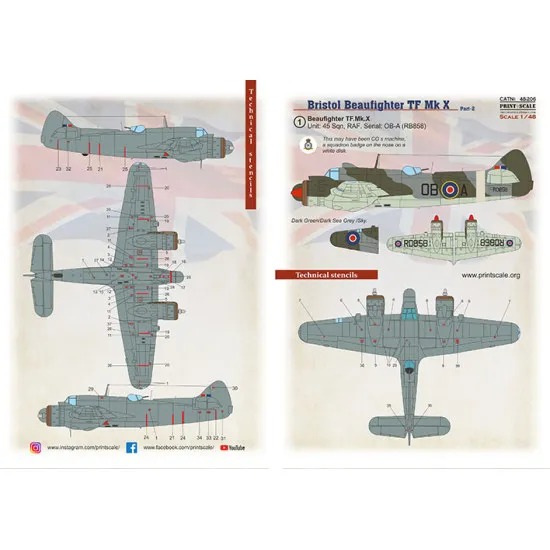 Print Scale 48-206 - 1/48 Beaufighter Mk.X Part 2, decal for plastic ...