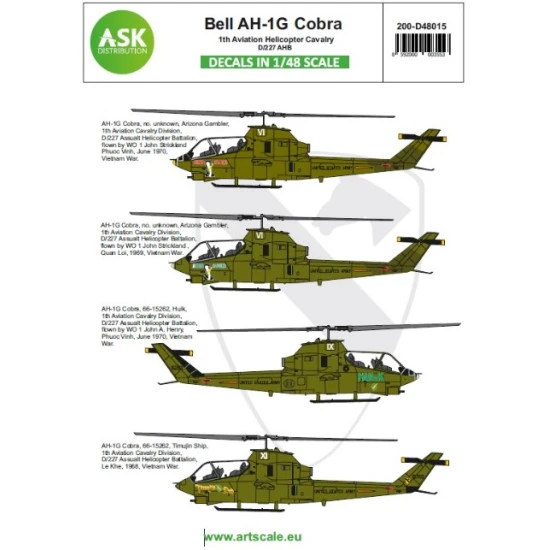 Ask D48015 1/48 Bell Ah-1g Cobra 1th Aviation Helicopter Cavalery D/227 ...